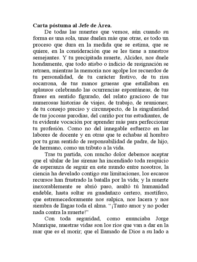 Carta Póstuma Al Jefe de Área | PDF