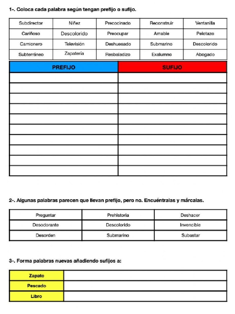 Ficha de Prefijos y Sufijos | PDF