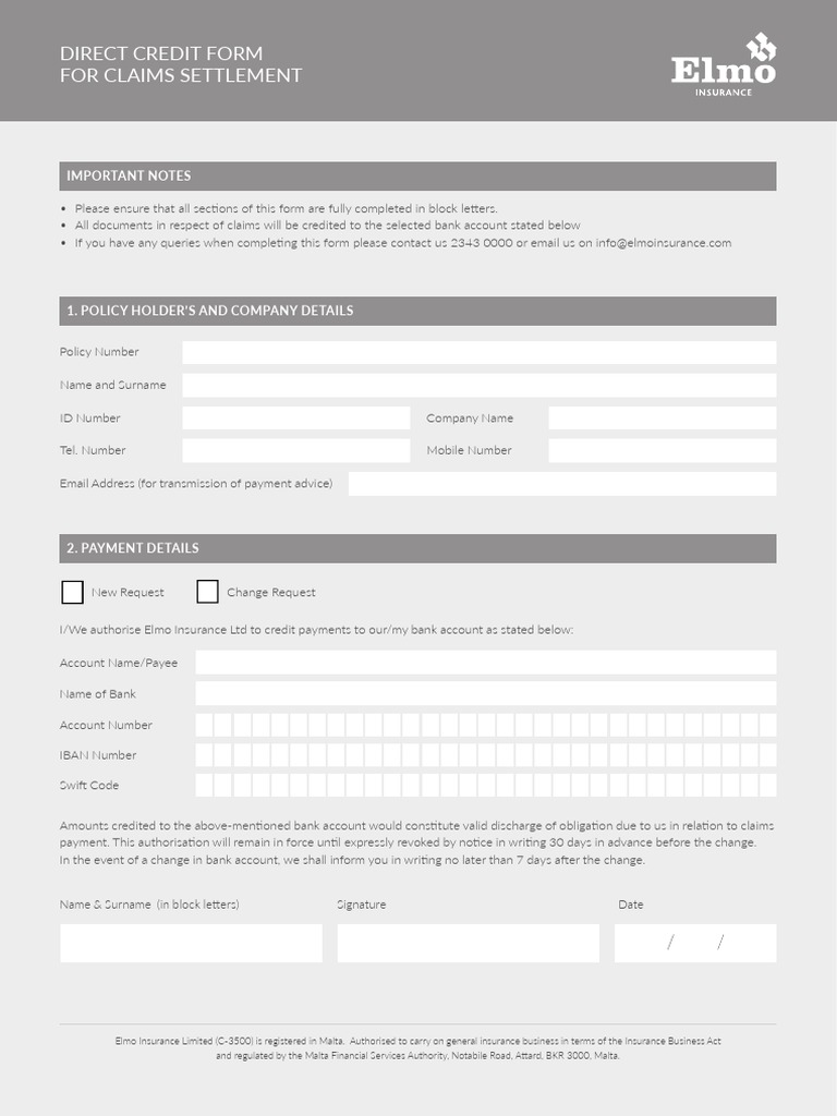 Direct Credit Form For Claims Settlement: Important Notes | Download ...
