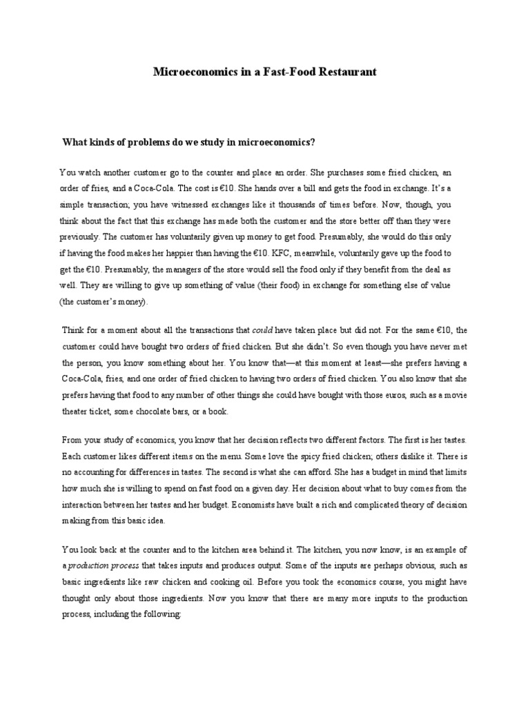 Case Microeconomics in A Fast Food Chain | PDF | Economics | Prices