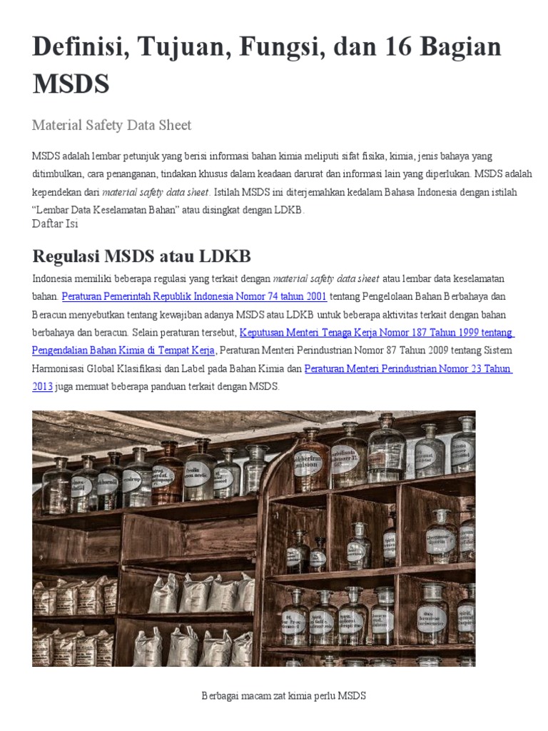 Definisi, Tujuan, Fungsi, Dan 16 Bagian MSDS | PDF