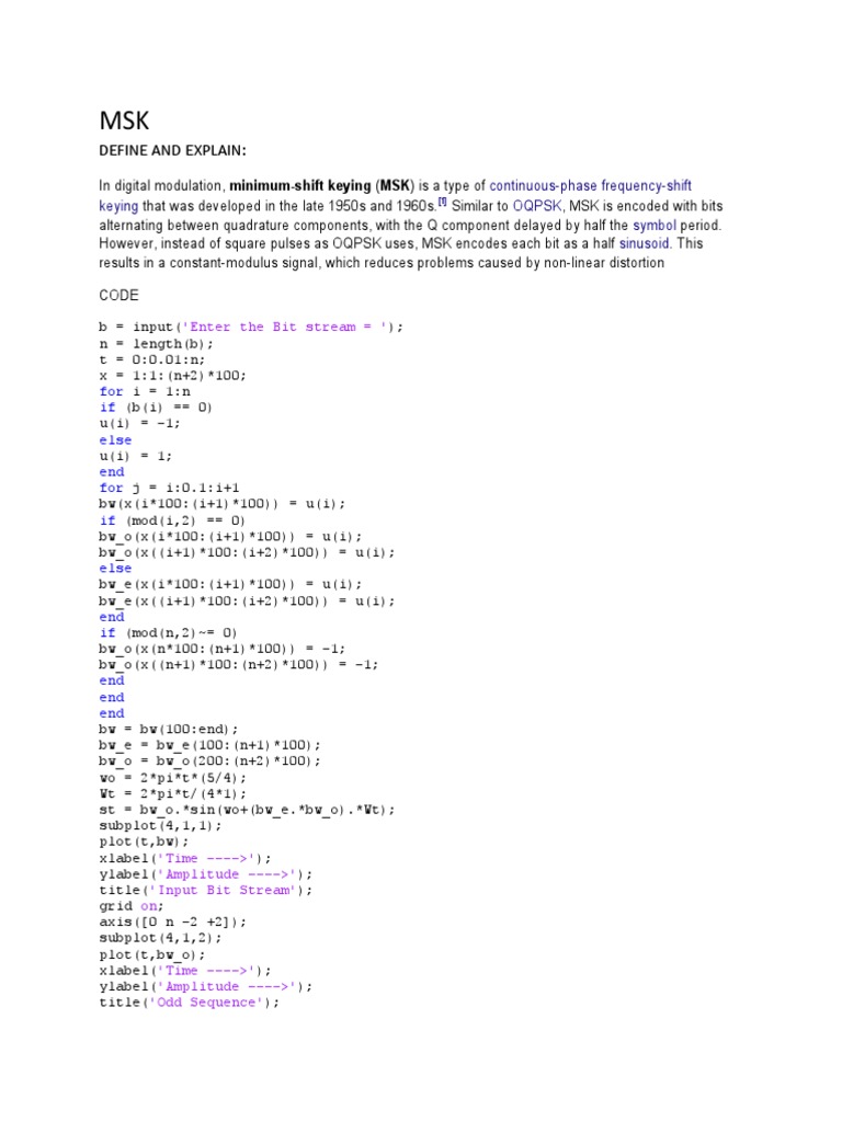 Minimum Shift Keying Modulation: Defining MSK Modulation and Generating ...