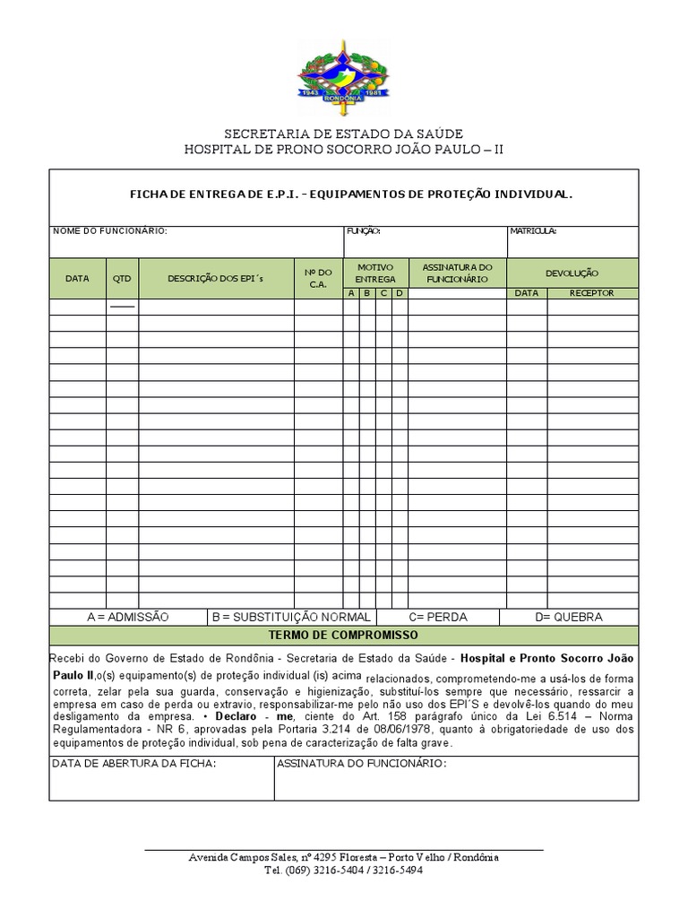 Ficha de Entrega de EPI | PDF