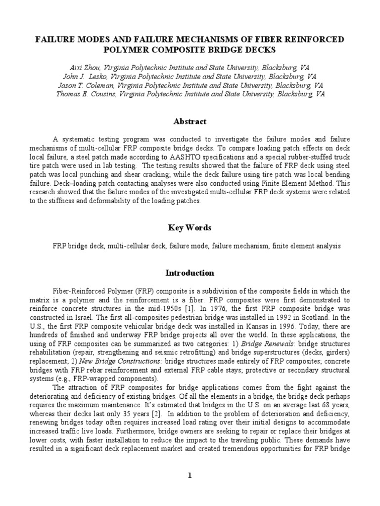 Failure Modes and Failure Mechanisms of Fiber Reinforced Polymer Composite Bridge Decks | PDF ...