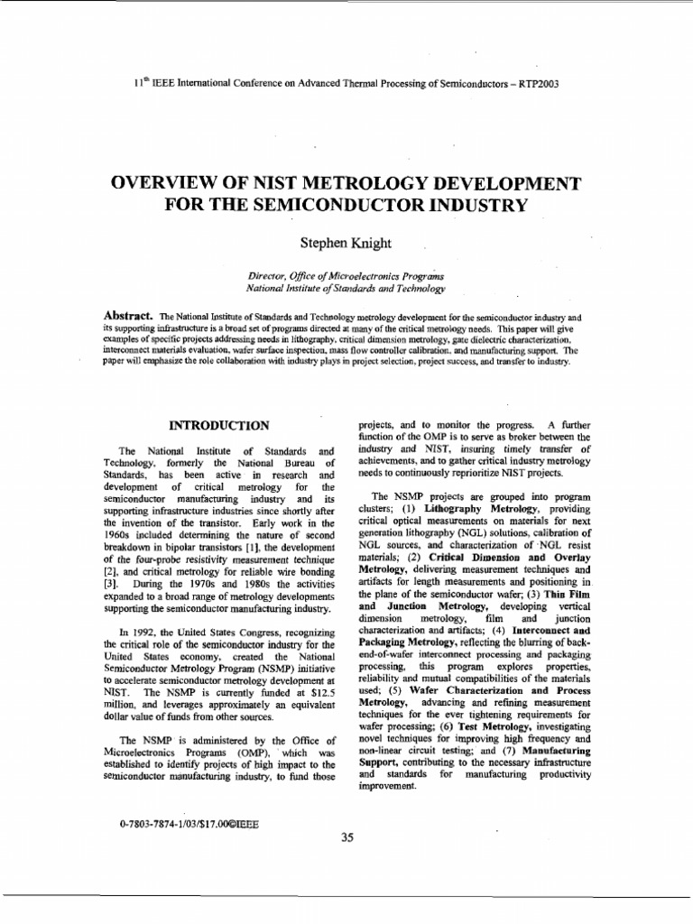Overview of Nist Metrology Development For The Semiconductor Industry ...