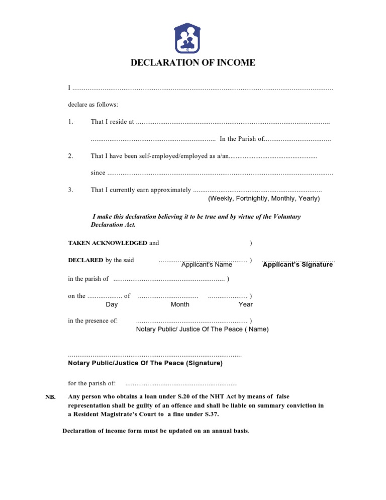 Declaration of Income Form | PDF | Justice Of The Peace | Criminal Law