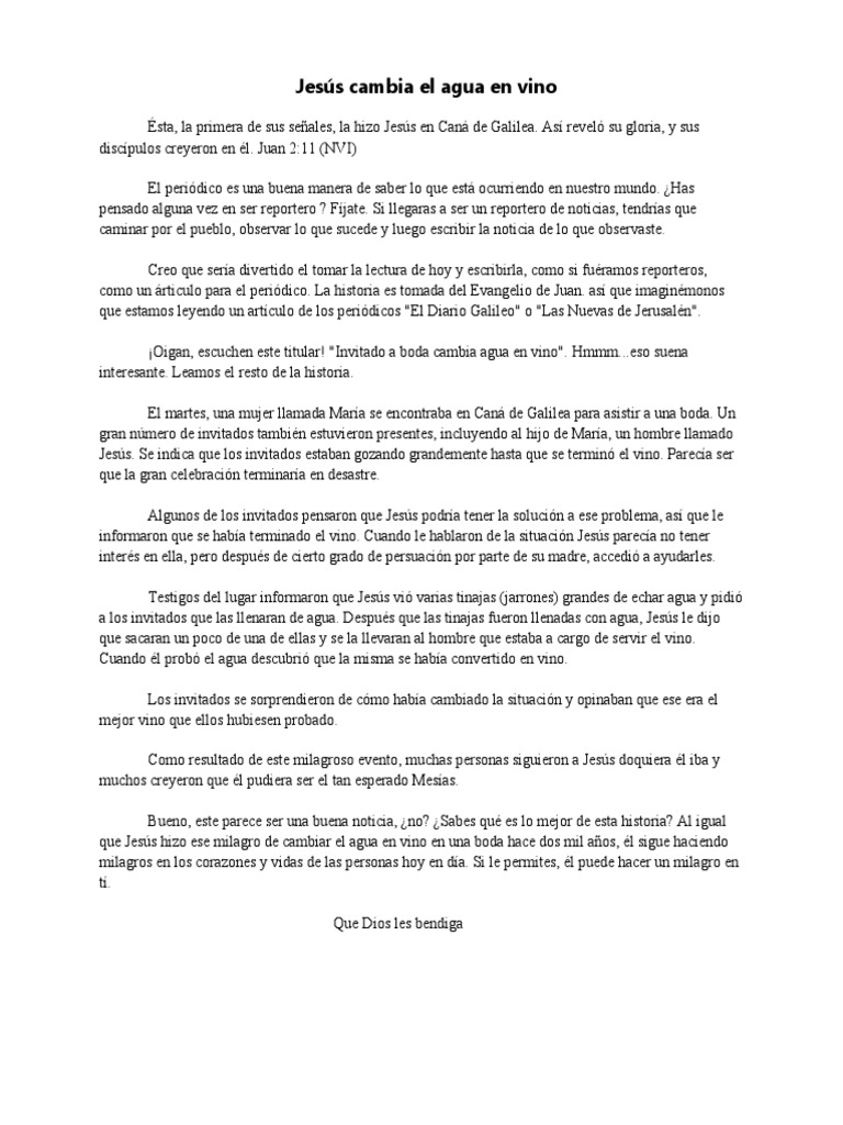 Jesús Cambia El Agua en Vino | PDF | María, madre de Jesús | Jesús