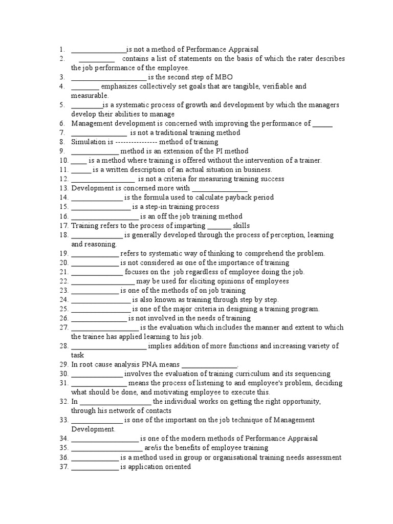 Training and Development Exam Questions | PDF | Performance Appraisal ...