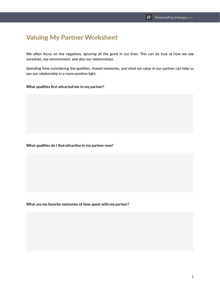 Valuing My Partner Worksheet | PDF | Self-Improvement
