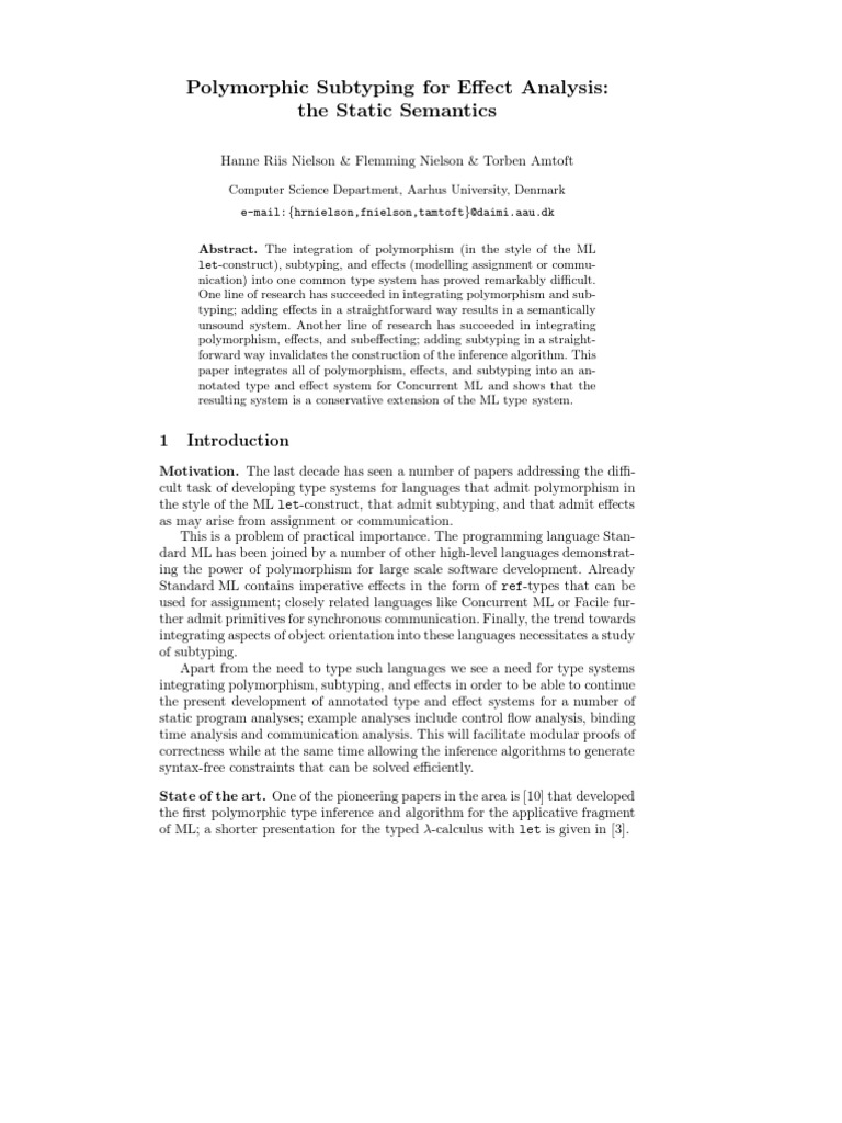 Polymorphic Subtypes For Effect Analysisthe Static Semantics (1997) | PDF | Theoretical Computer ...