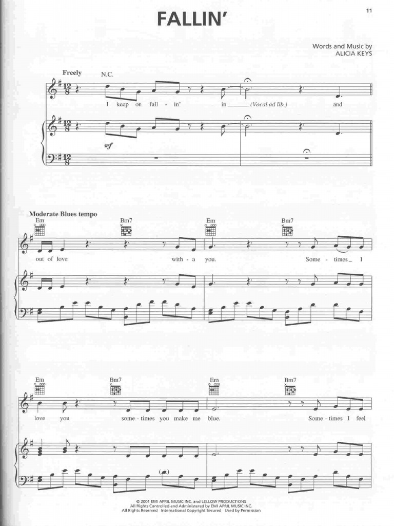 Alicia Keys - Fallin (Partitura - Sheet Music - Noten - Partition ...