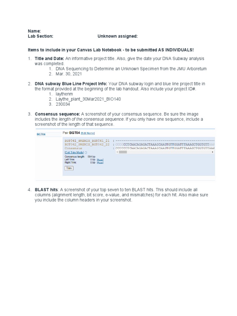 DNA Subway Lab Notebook Template | PDF | Sequence Alignment | Genus