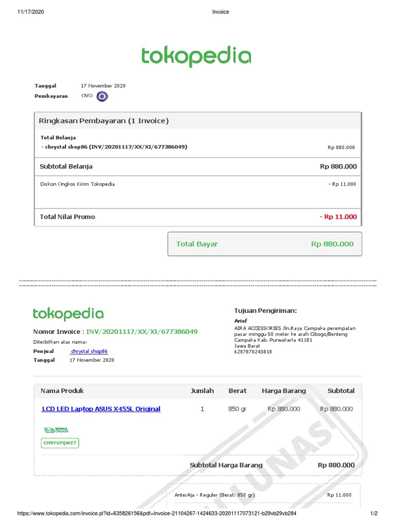 Invoice Tokopedia | PDF