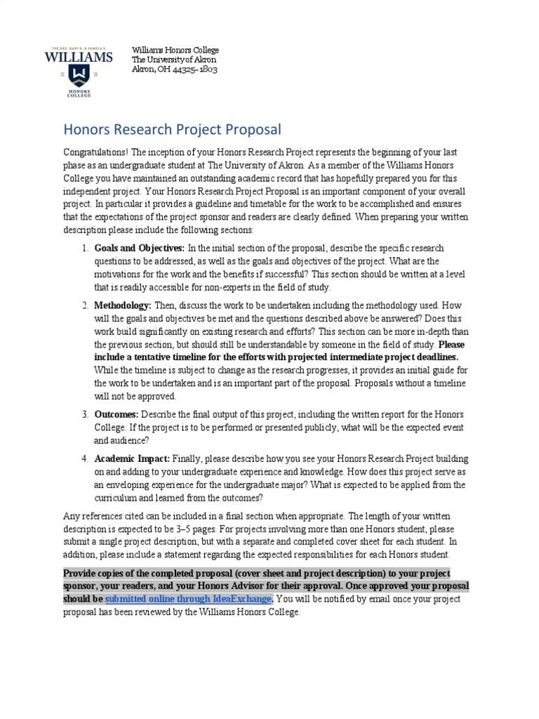 Honors Research Project Proposal: Williams Honors College The ...