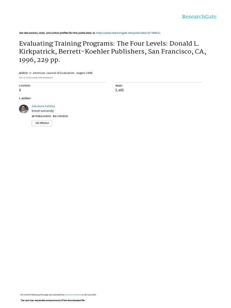 Evaluating Training Programs: The Four Levels: Donald L. Kirkpatrick ...