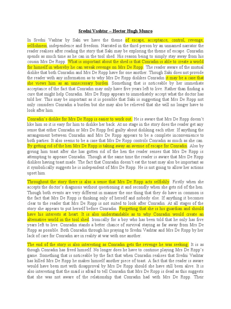 Sredni Vashtar Notes Cat | PDF | Saki