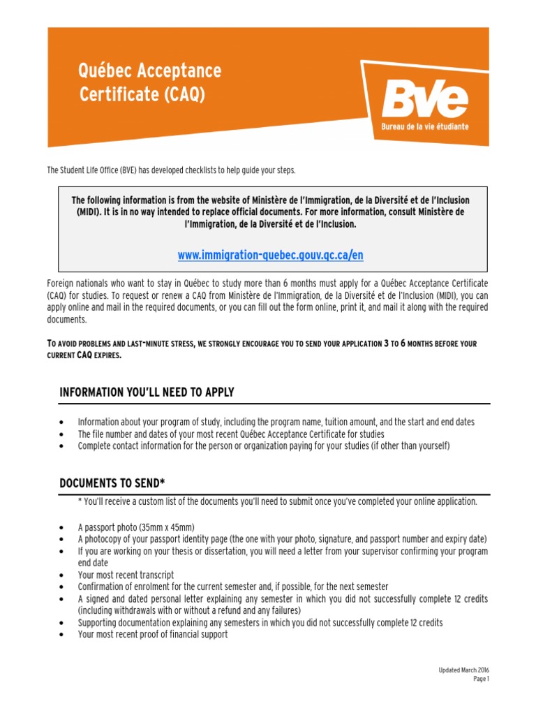 Québec Acceptance Certificate (CAQ) : WWW - Immigration-Quebec - Gouv ...
