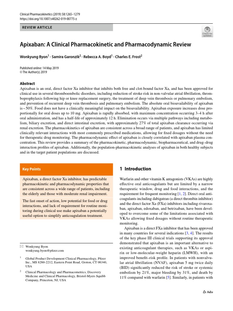 APIXABAN | PDF | Pharmacokinetics | Bioavailability