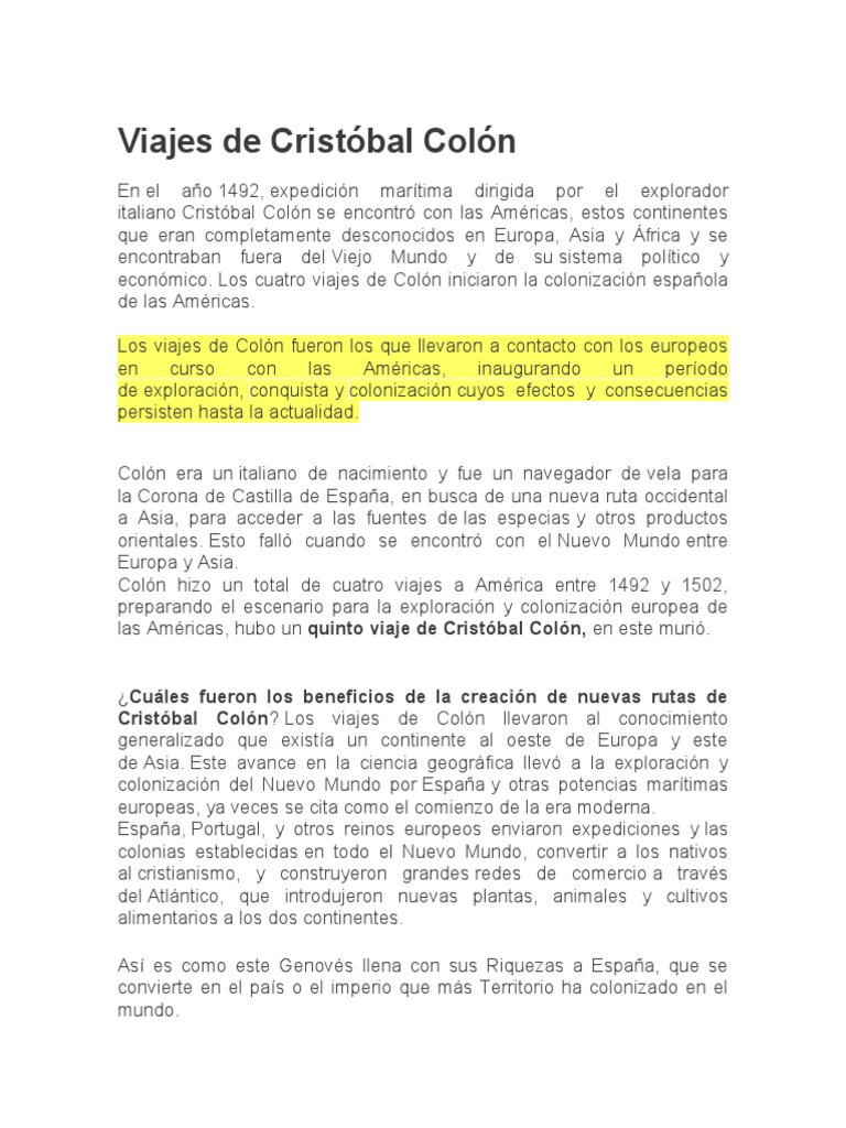 Viajes de Cristóbal Colón: Impacto y Objetivos | PDF | Cristobal colon ...