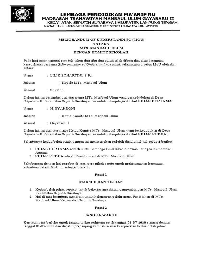 Mou-Dengan-Komite MTS | PDF