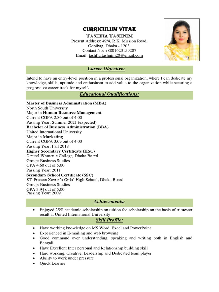 Curriculum Vitae: Career Objective | PDF | Schools | Business