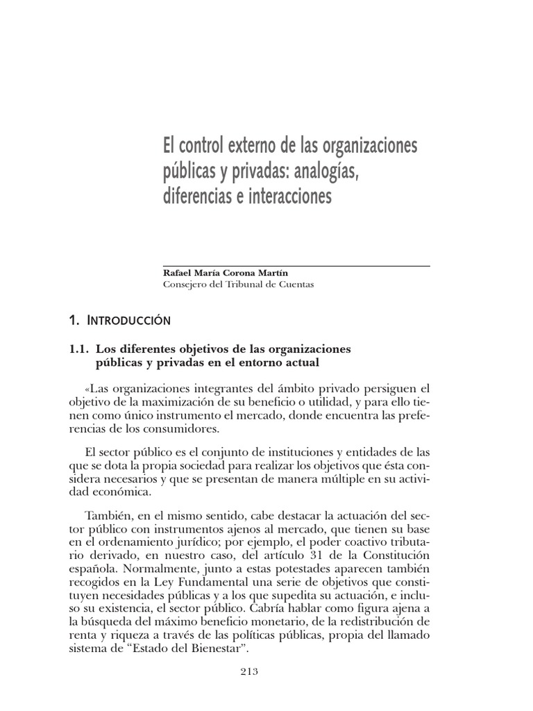 El Control Externo de Las Organizaciones Públicas y Privadas: Analogías ...