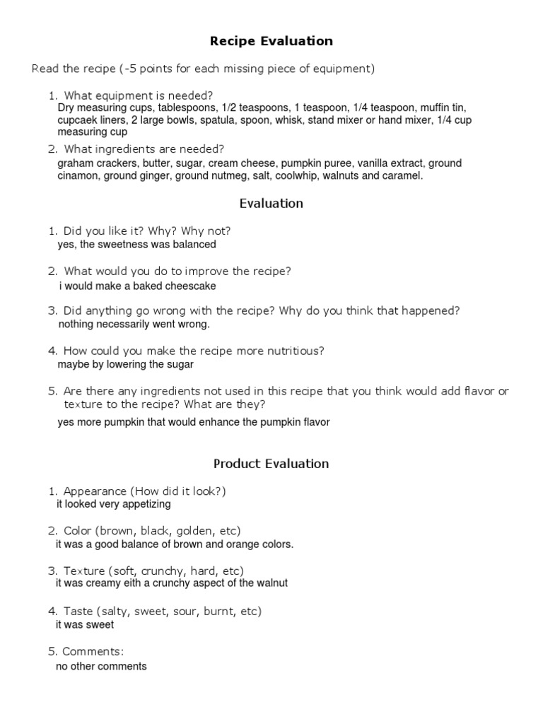 Recipe Evaluation 2020 Mini Cheescake | PDF