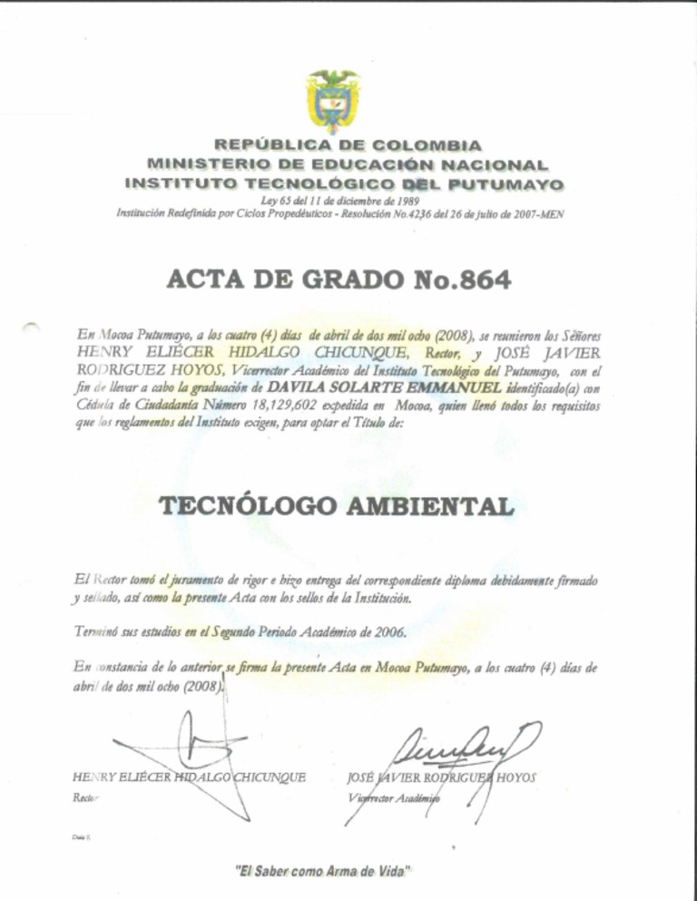 Acta y Diploma Itp-1 | PDF