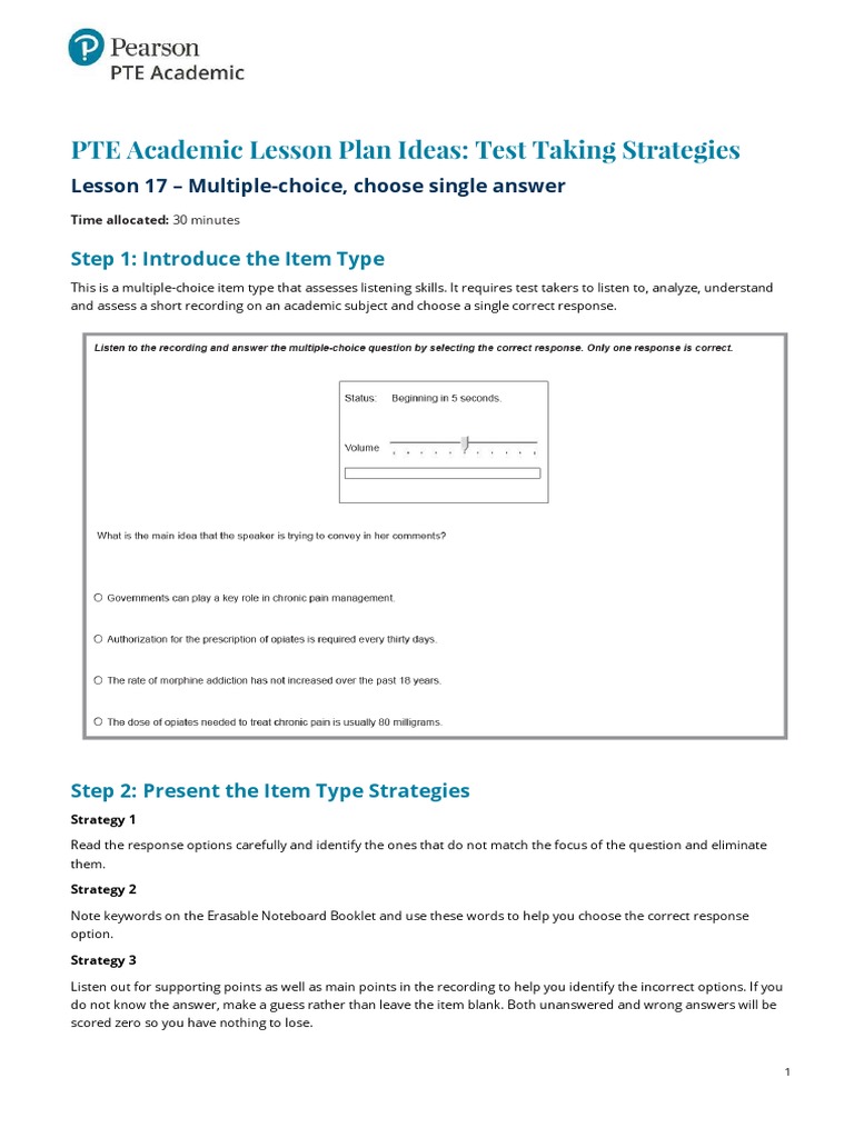 PTE Academic Lesson Plan Ideas: Test Taking Strategies: Lesson 17 ...