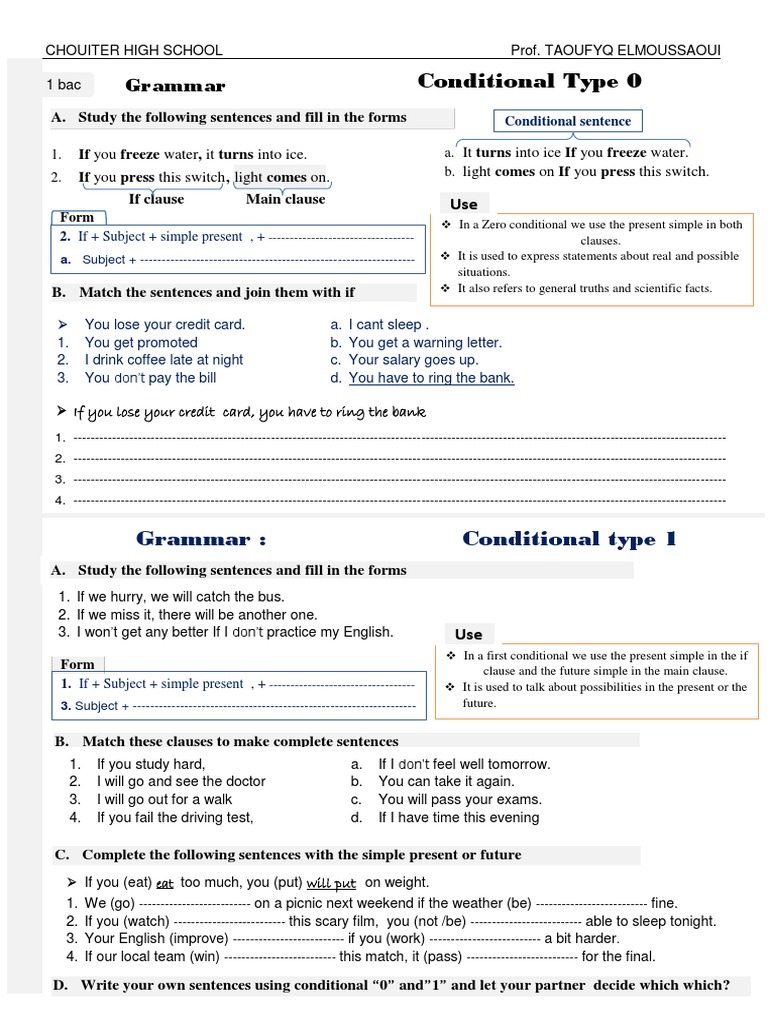 Conditionals 0 and 1 | PDF | Sentence (Linguistics) | Language Mechanics