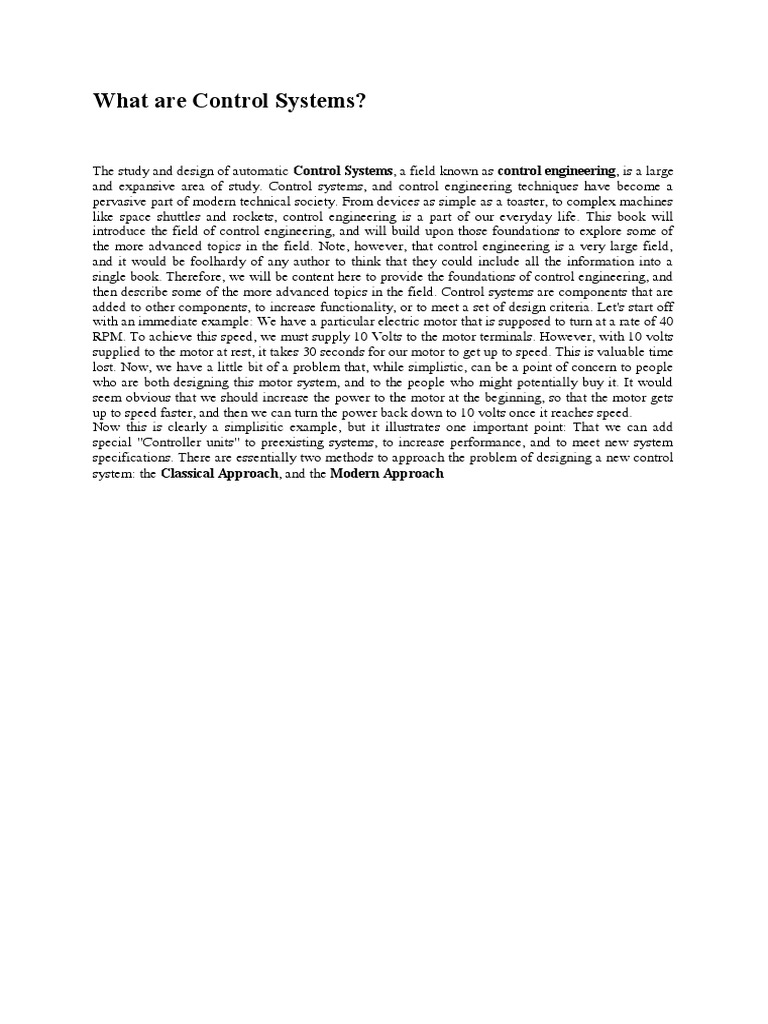 Introduction of Control Systems | PDF