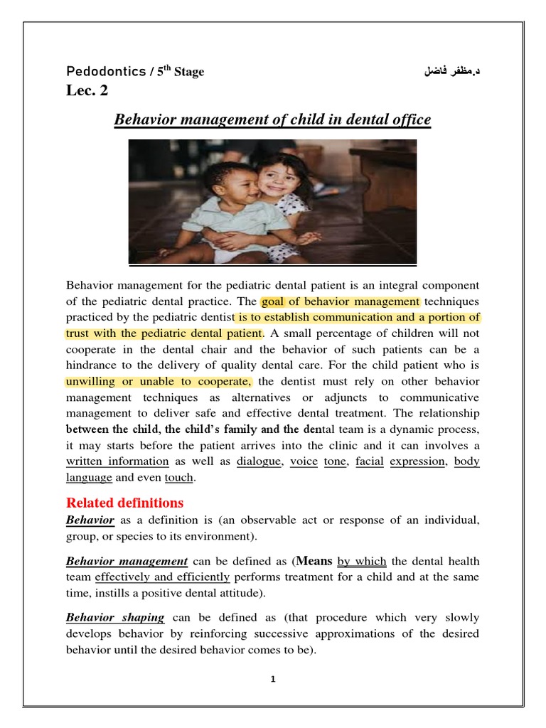 Behavior Management of Child in Dental Office: Pedodontics | PDF ...