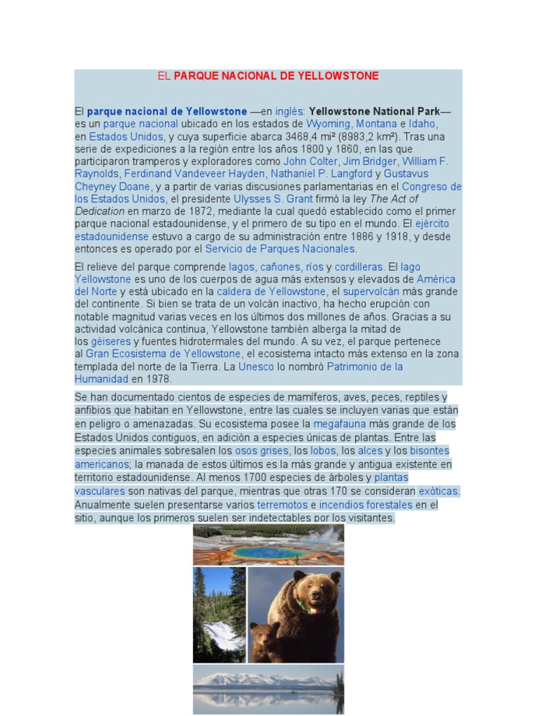 El Parque Nacional de Yellowstone | PDF
