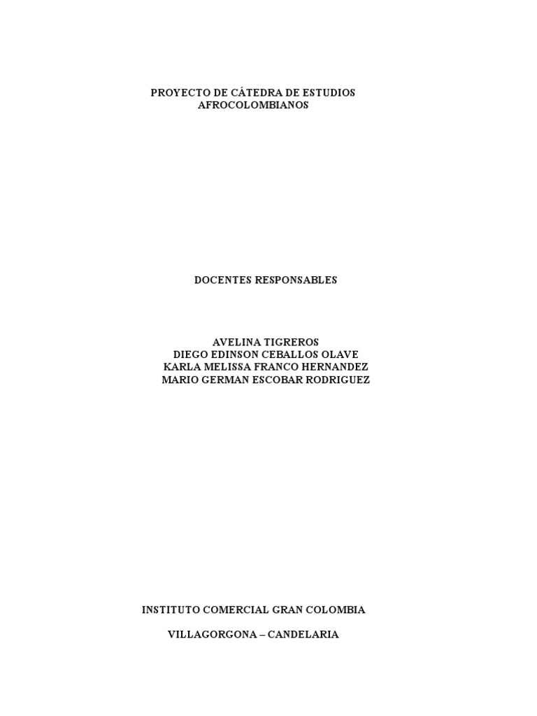 Proyecto Cátedra de Estudios Afrocolombianos | PDF | Colombia ...