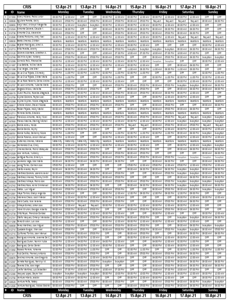 CS - Schedules April Week II 2021 | PDF