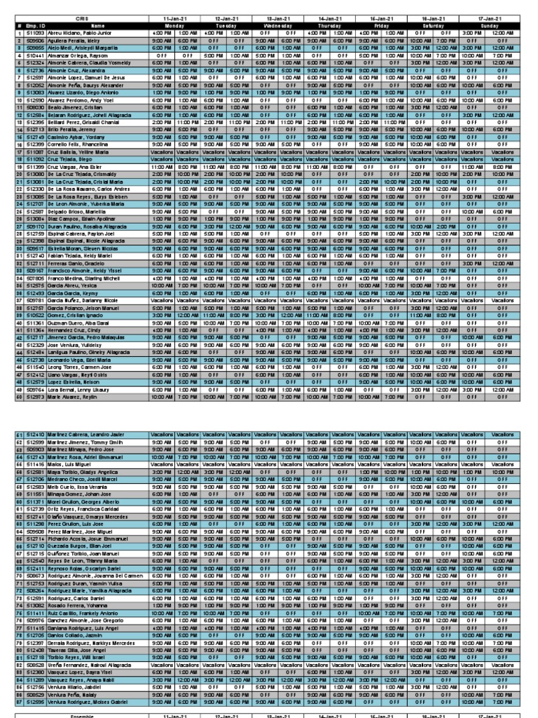 CS - Schedules Week 2 (Jan 11th - Jan 17th, 2021) | PDF