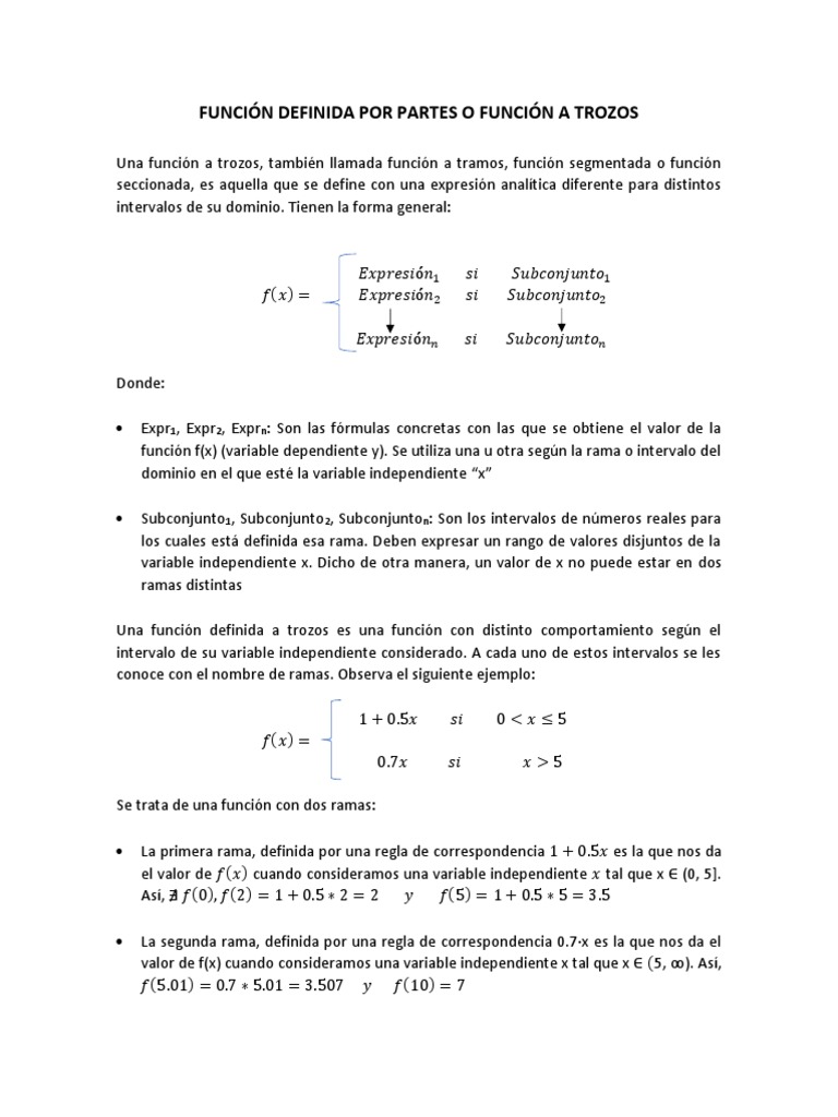 Función Definida Por Partes o Función A Trozos | PDF | Función ...
