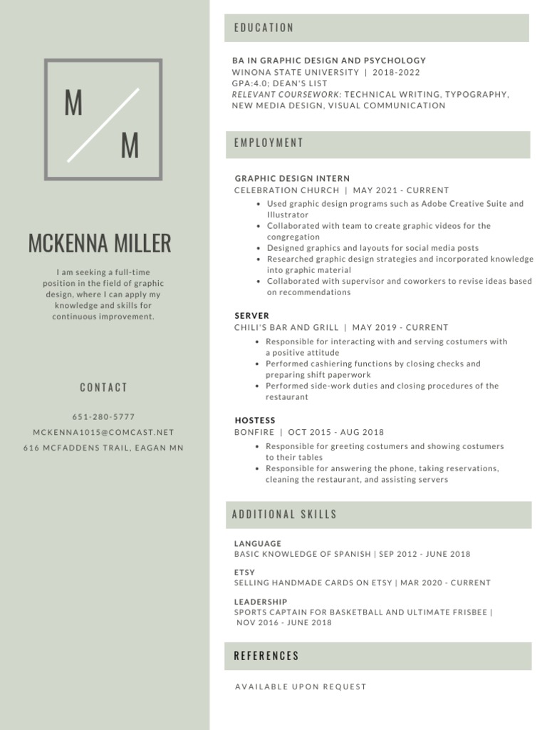 Sage Green Minimalist Creative Resume-4 | PDF | Graphic Design | Human ...