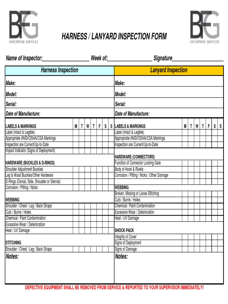 Fall Protection Inspection Checklist | PDF | Manufactured Goods | Nature