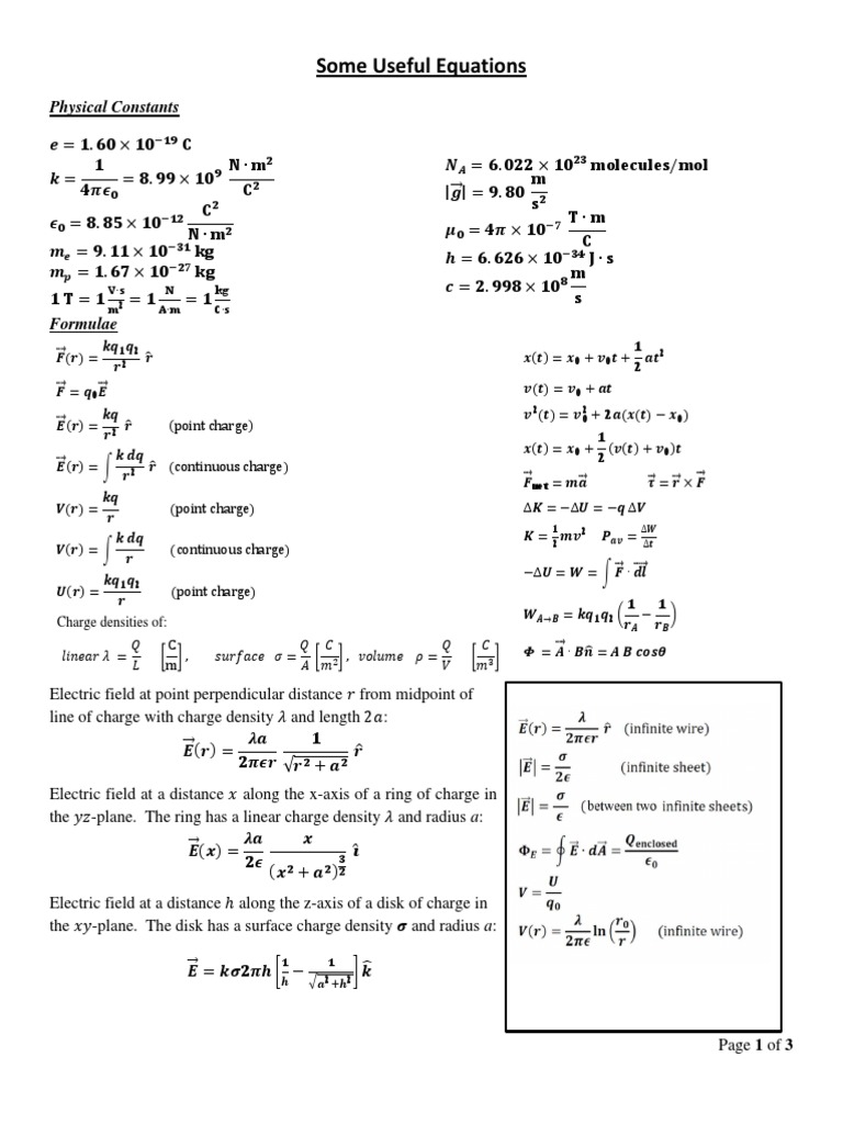 A Compendium of Useful Physics Equations | PDF | Capacitance | Capacitor