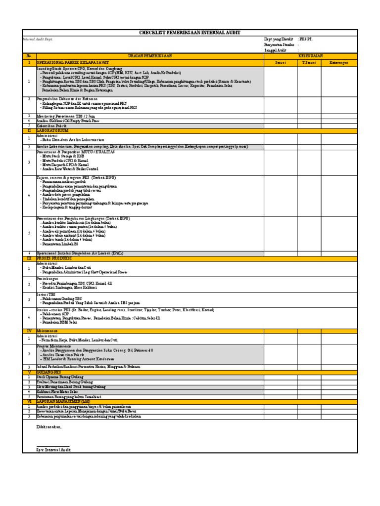 Ceklist Pemeriksaan Internal Audit Pdf