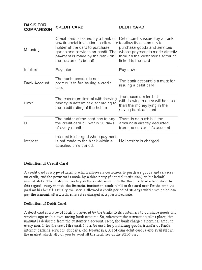 Credit vs Debit Cards: Key Differences | PDF | Credit Card | Debit Card
