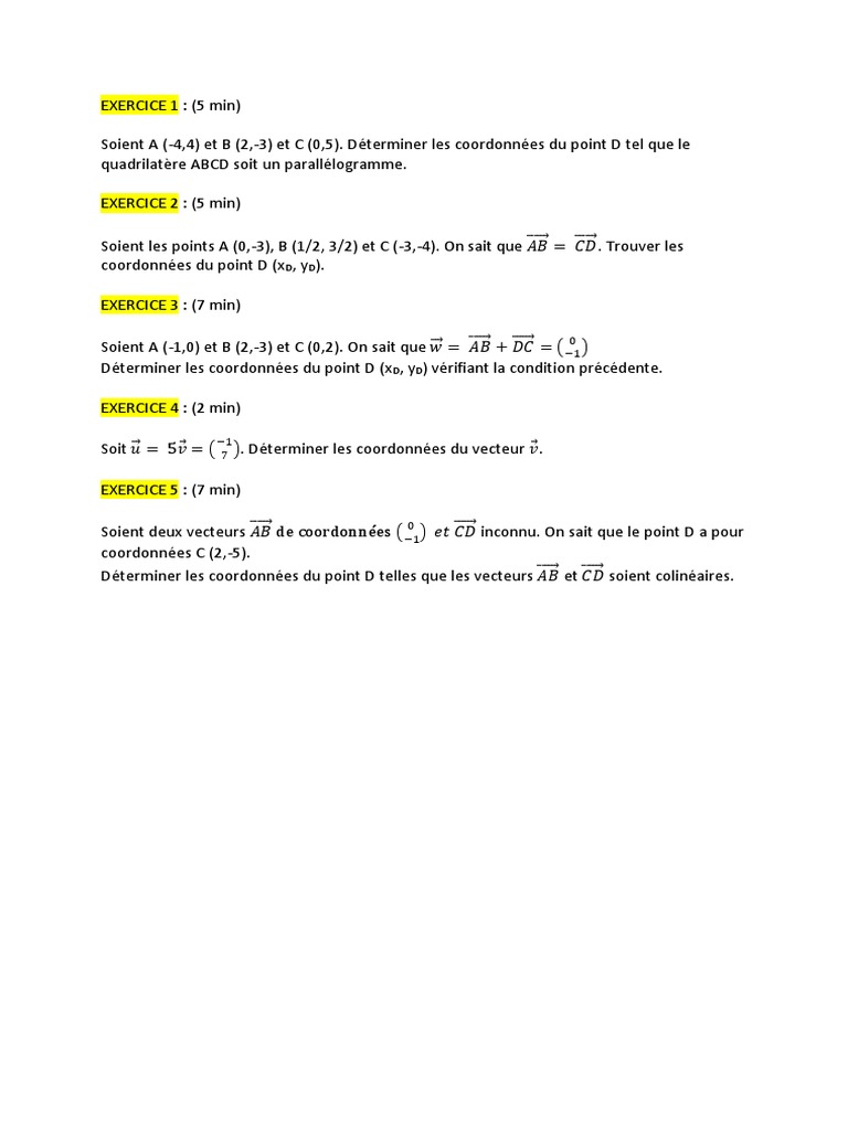 EXERCICES Vecteurs Seconde | PDF