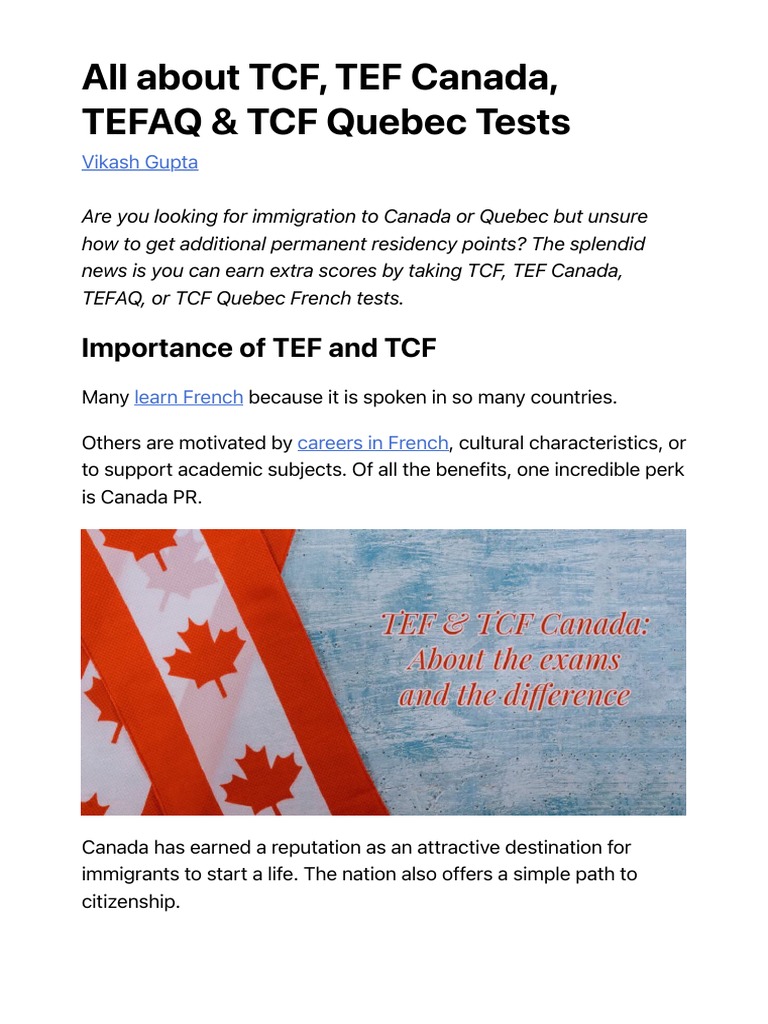 Ultimate Guide On TEF Canada, TCF, TEFAQ, TCF Quebec Tests | PDF | Test ...