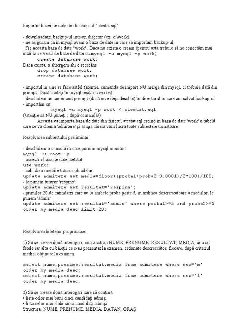 Rezolvari MySQL | PDF