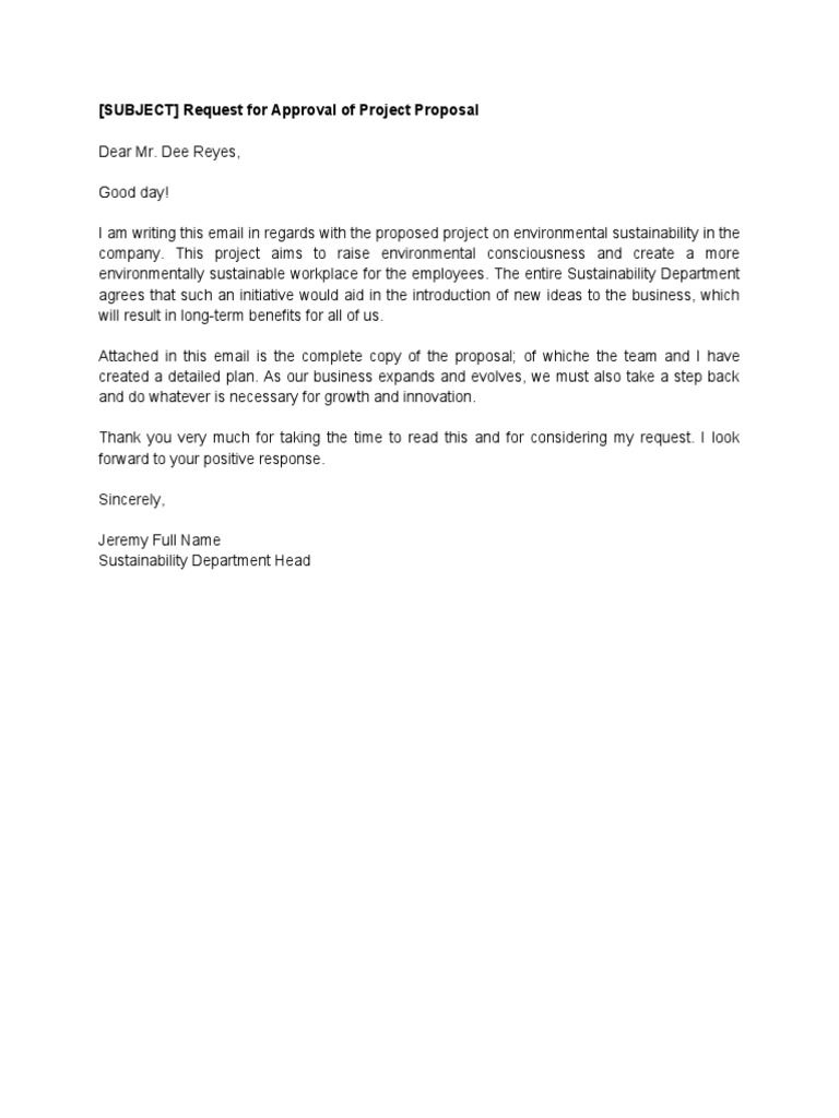 SUBJECT - Request For Approval of Project Proposal | PDF