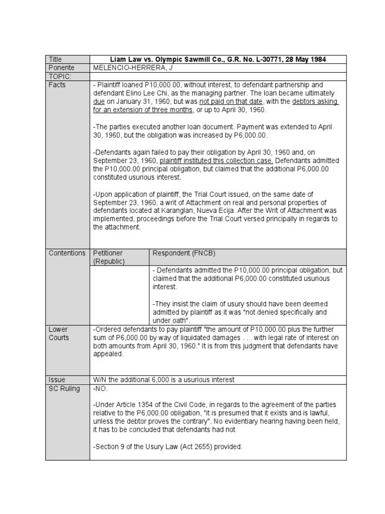 Liam Law vs. Olympic Sawmill Co. | PDF | Lawsuit | Complaint