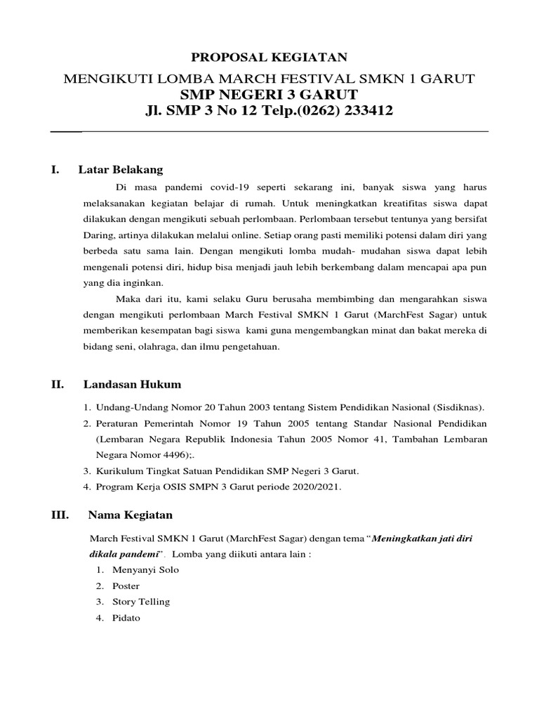 Proposal Lomba SMKN 1 Garut 2021 | PDF