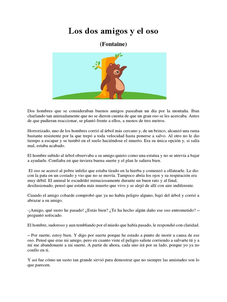 Cuento Los Dos Amigos y El Oso | PDF
