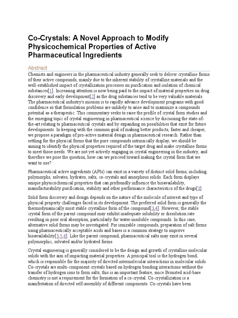 Co-Crystals: A Novel Approach To Modify Physicochemical Properties of ...